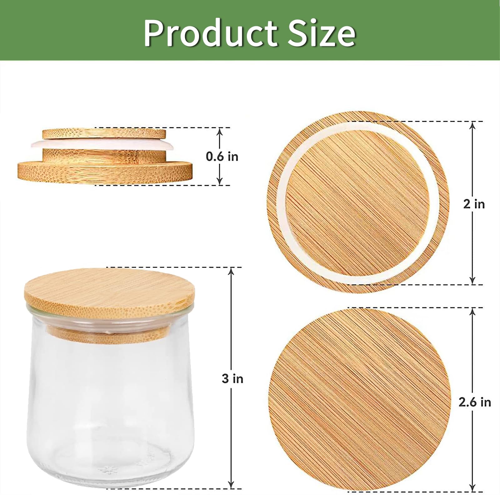 Oui Yogurt Jar Lids, 12 Pack Lids for Oui Yogurt Jars, Bamboo Wooden Lids for Oui Yogurt Jars, Reusable Yogurt Bamboo Jar Lids Set with Silicone Sealing, Oui Lids for Yogurt Jars