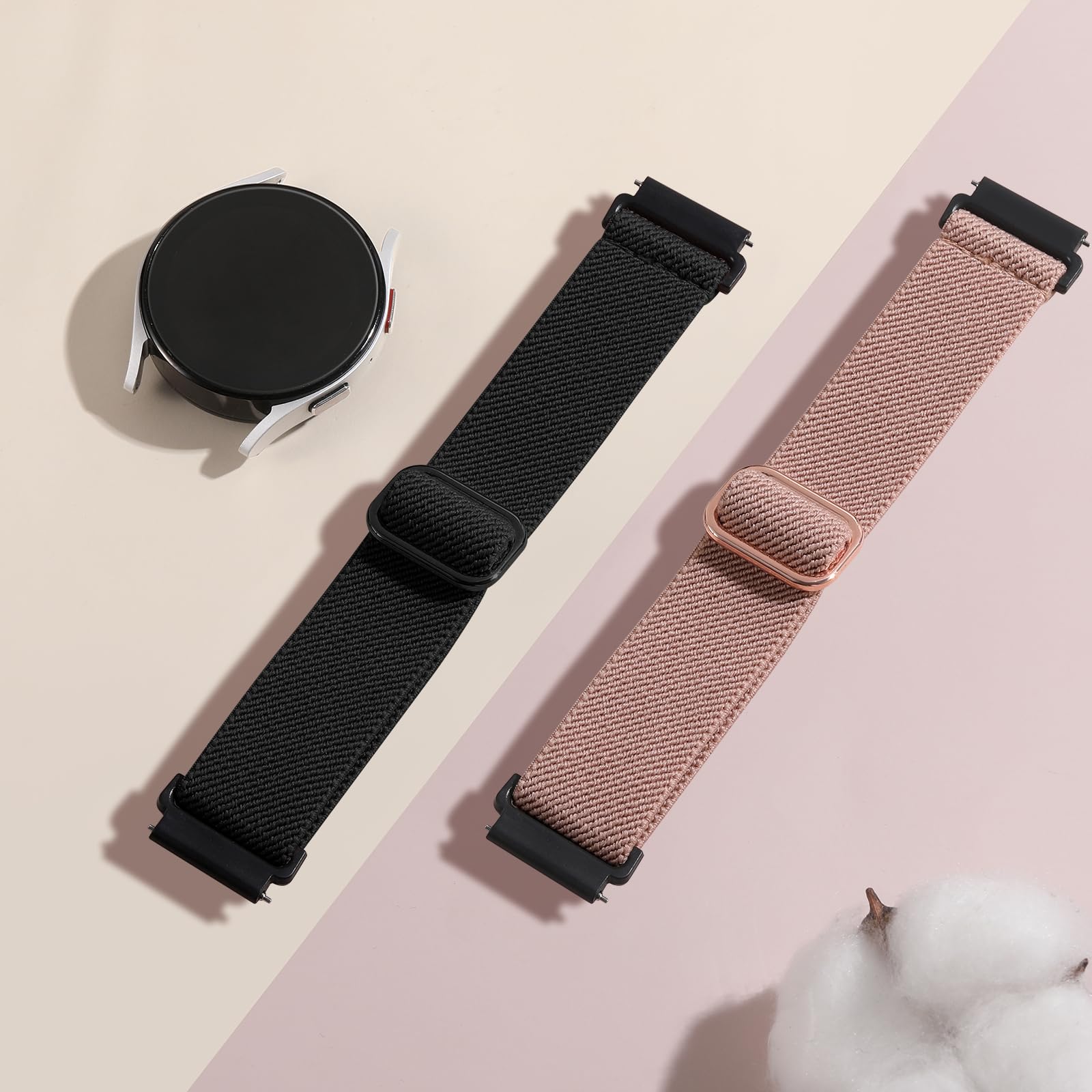 GEAK 2Pcs Elastic Bands Compatible with Samsung Galaxy Watch 7 40mm 44mm/Watch 6 5 4 40mm 44mm/Watch 4 Classic 42mm 46mm/Watch 5 Pro 45mm, Stretchy Nylon Solo Loop Strap for Women Men
