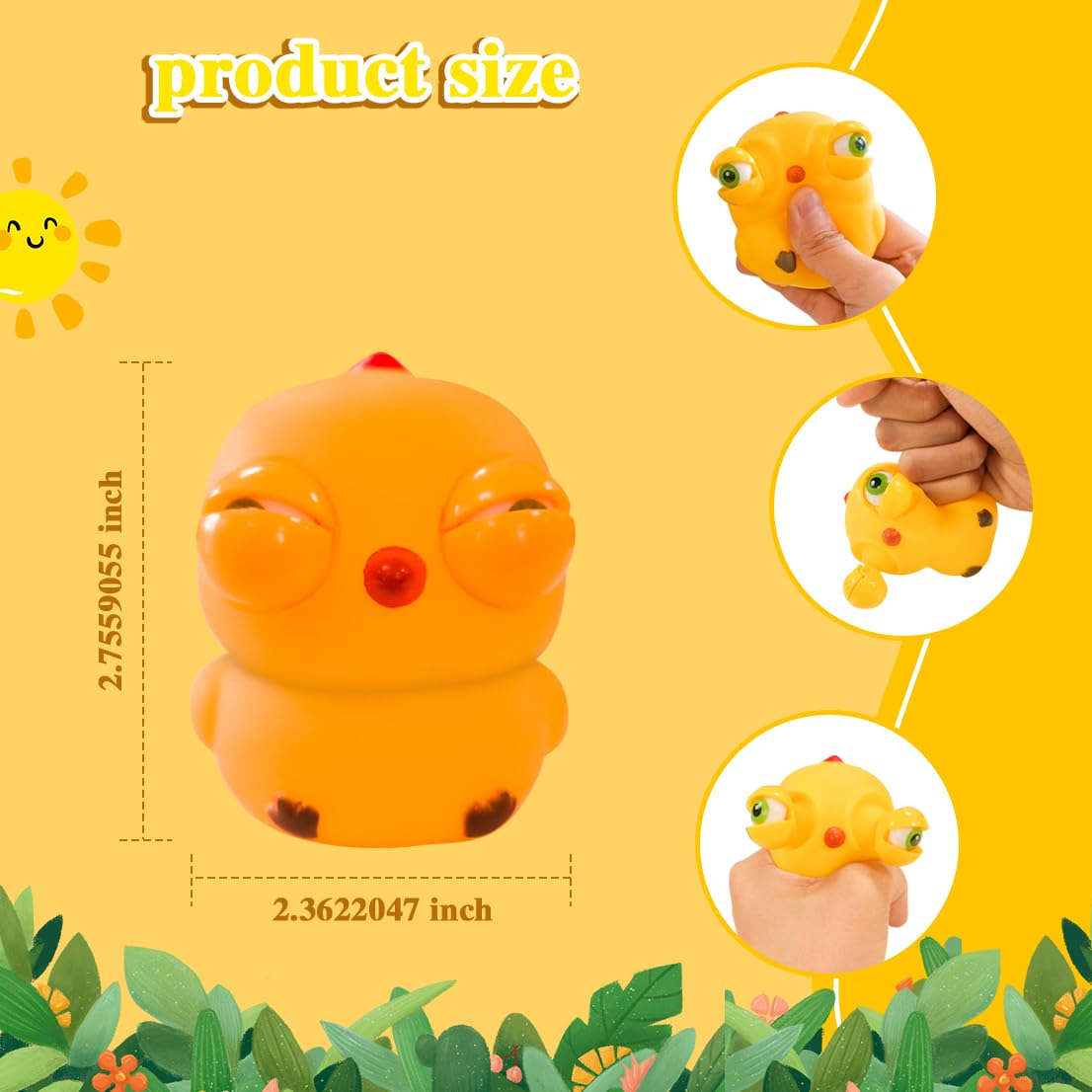 Smosun Chicken Squeeze Toys: 2PCS Funny Stress Relief Squishy Toys with Pop Out Eyes - Sensory Therapy Fidget Toys for Kids and Adults with Autism & ADHD