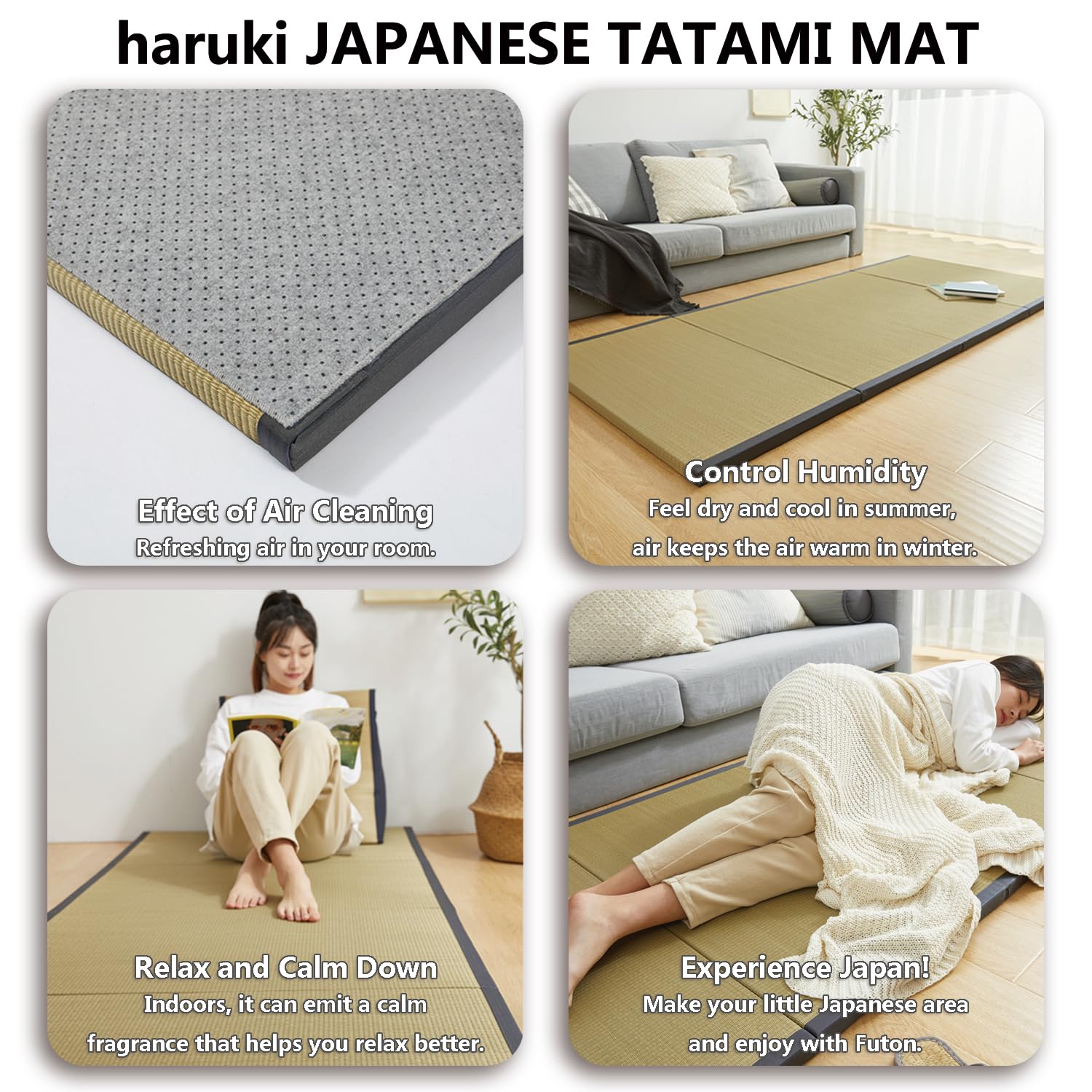 §haruki Japanese Tatami Mat, Thick Tatami Mat Twin Floor Mattress, Japanese Rush Grass, Used for Sleep, Meditation, Yoga, Zen Tatami Mat (Natural,78.7" L x 35.4" W x 1.2" H)