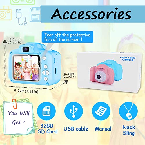 SVZIX Children's Digital Camera, Mini Dual Camera Rechargeable Children's Camera Gift, 3 to 9 Age Kids,8 Million high-Definition Video 2-inch Outdoor Game Screen (32GB Card/Blue)