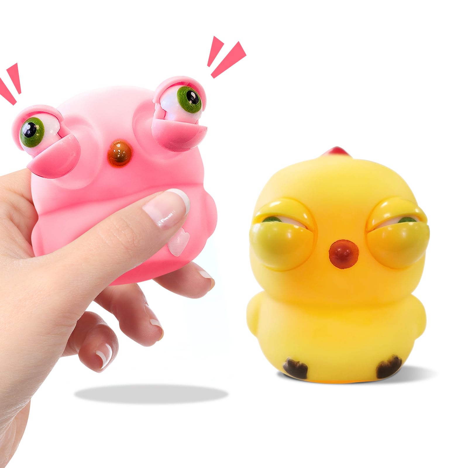 Smosun Chicken Squeeze Toys: 2PCS Funny Stress Relief Squishy Toys with Pop Out Eyes - Sensory Therapy Fidget Toys for Kids and Adults with Autism & ADHD