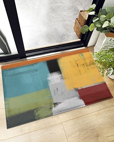 Doormat Oil Painting Abstract Art,Shaggy Floor Mat with Non-Skid Backing Orange Blue Yellow Grey Red Graffiti,Machine Washable Plush Area Rug Carpets for Kitchen Bedroom 20X32Inch