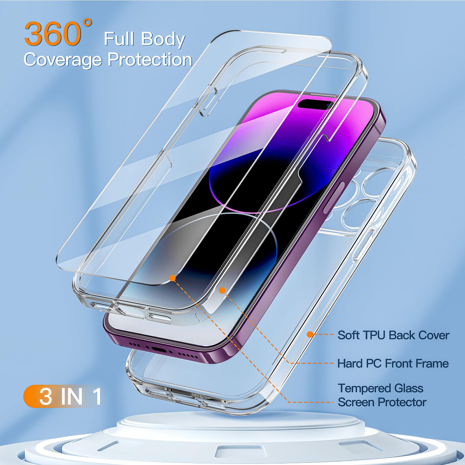COOLQO Compatible for iPhone 14 Pro Max Case with Screen Protectors, Military Grade Drop Protection, Dual Layer Design Non-Yellowing Heavy Duty Protective Shockproof Phone Bumper Case, Clear