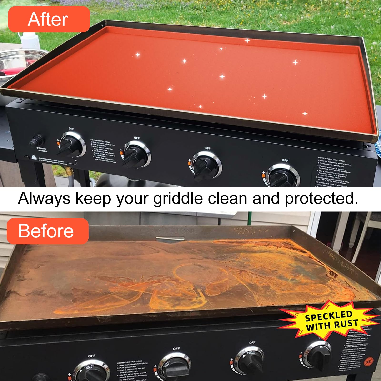 Mataytate 36" Griddle Mat Silicone for Blackstone,Heavy Duty Food Grade Silicone Mat,Reusable Griddle Partner Fits Grill Accessories,All Season Waterproof Cooking Protective Mat Rust BBQ Grill Mat
