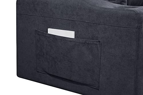 OPTOUGH Sleeper Sectional Sofa with Storage Chaise and Pull Out Bed,L-Shaped Couch with 2 Cupholders, Side Pockets & Pillows for Living Room Apartment, Gray, Dark Grey