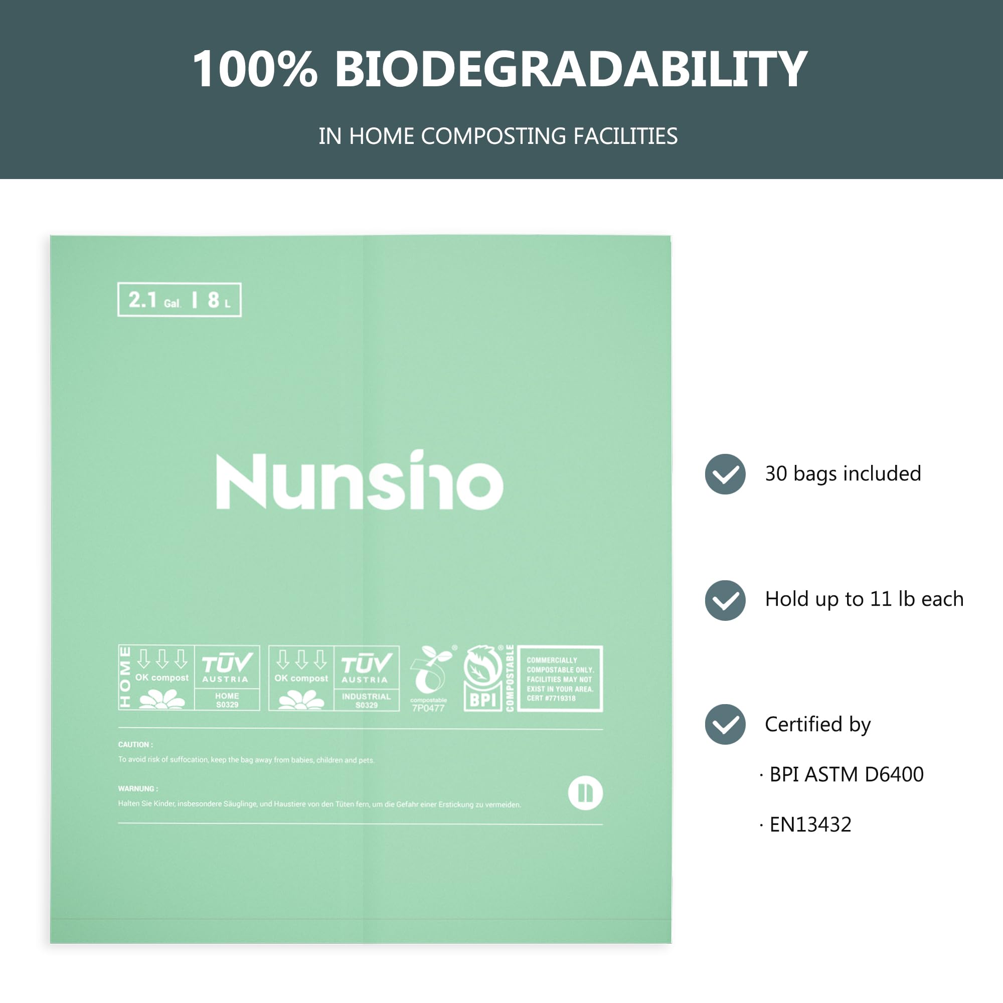 Nunsino Hanging Kitchen Compost Bin 4 Liter / 1.05 Gallon Includes 30 Compostable Bags, Trash Can with Removable Inner Bucket, Stainless Steel, Airtight Lid, Black (N01TC004BB)