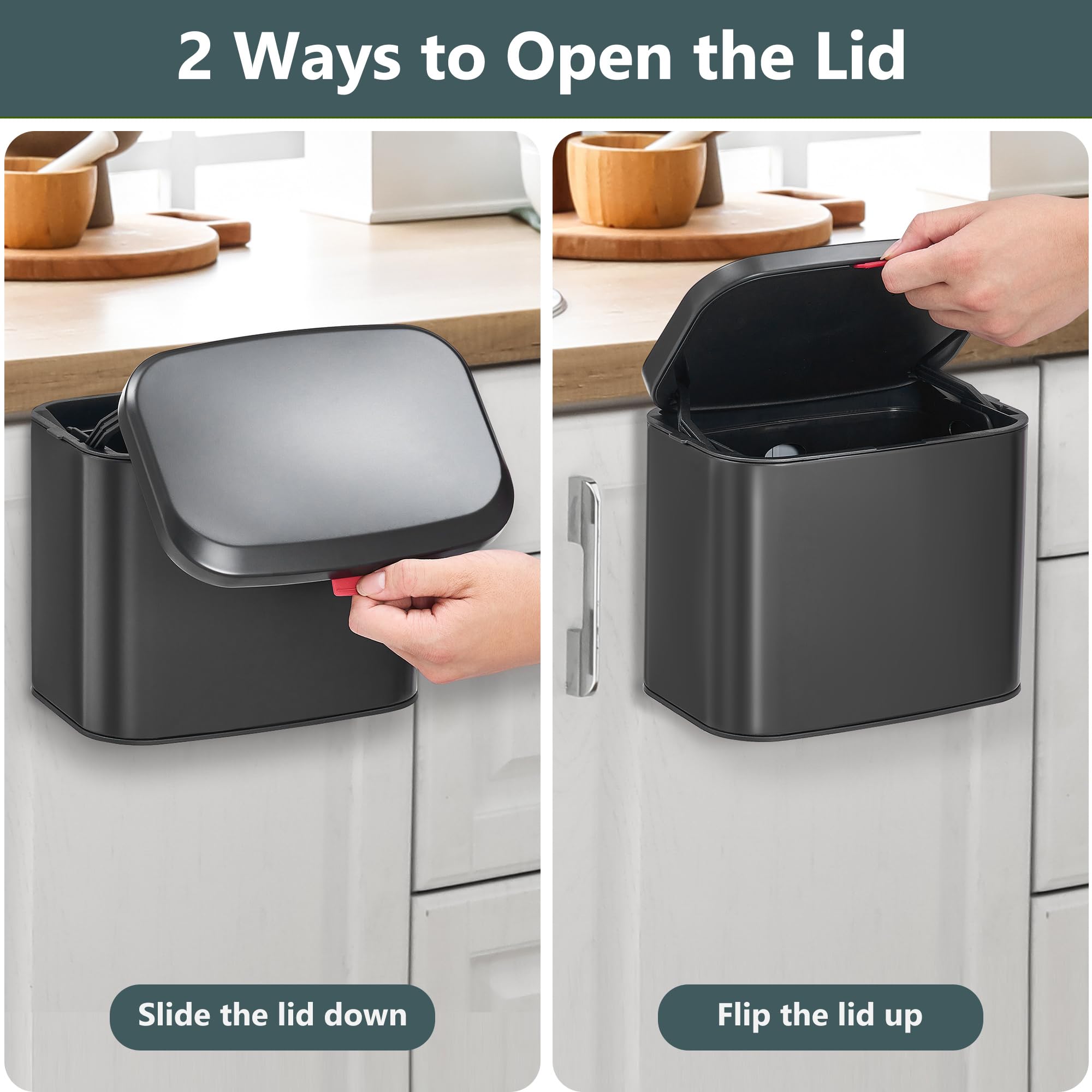 Nunsino Hanging Kitchen Compost Bin 4 Liter / 1.05 Gallon Includes 30 Compostable Bags, Trash Can with Removable Inner Bucket, Stainless Steel, Airtight Lid, Black (N01TC004BB)