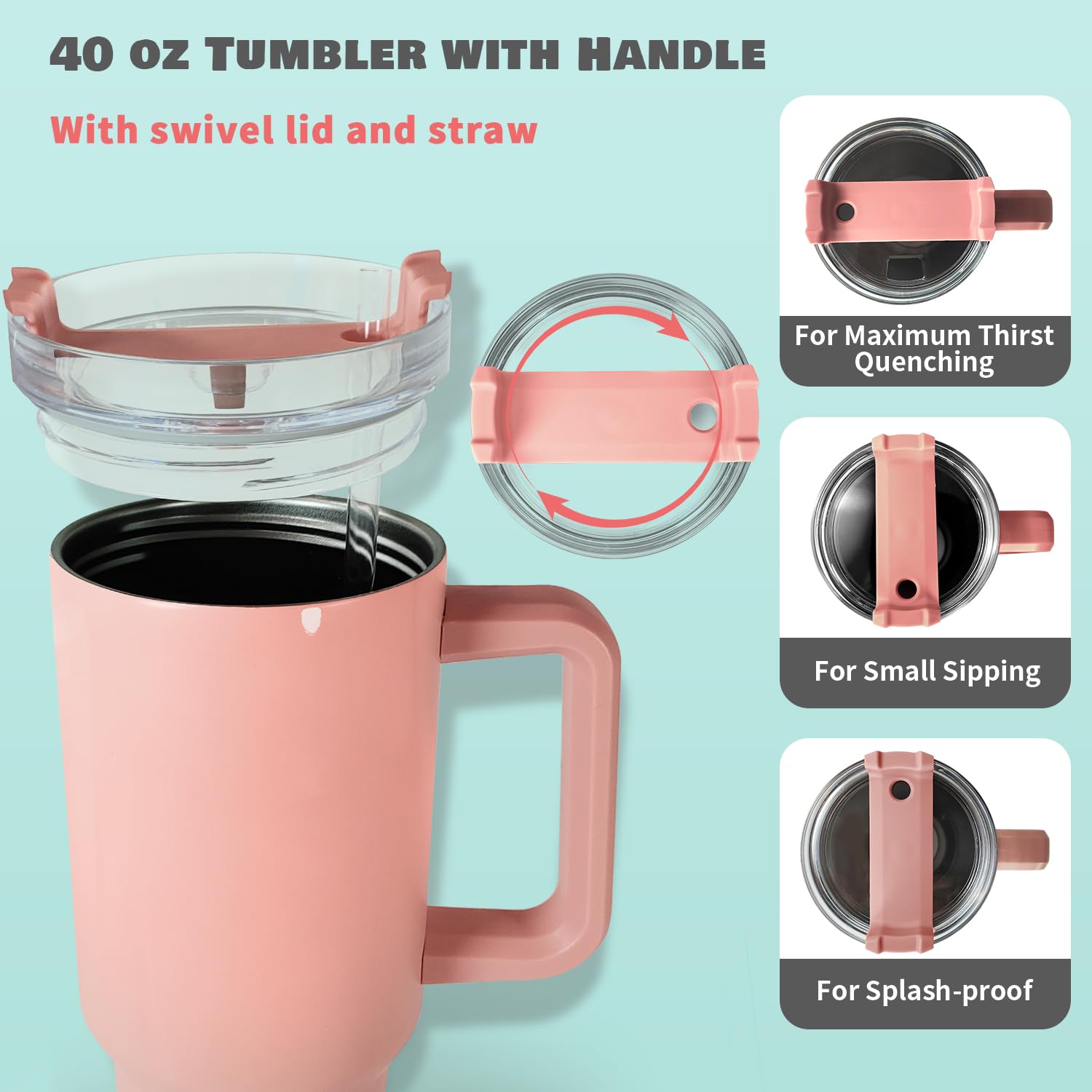 FECBK 40 oz Sublimation Tumbler with Handle 2 Pack Sublimation Tumblers Blanks with Straw and Lid Stainless Steel Insulated Travel Mug Cups for Keep Hot/Cold Hours, DIY Gift(Macaron-Pink)