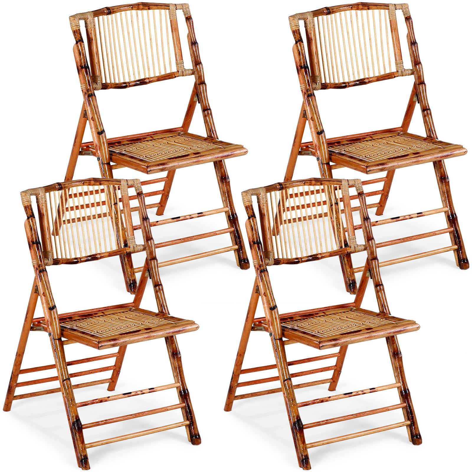 Tradder 4 Pack Bamboo Folding Chair Foldable Dining Chair Indoor Outdoor Wooden Seat Stackable Wood Rattan Commercial Chair Set for Patio, Wedding, Party, Dining, Event, Birthday, Kitchen, Garden