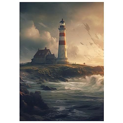 DIY 5D Diamond Art Painting Kit Cartoon Cross Stitch Diamond Art Painting Picture Kit Canvas Diamond Rhinestone Crystal Cross Stitch Embroidery Picture Adult Home Decor Wall Decor (lighthouse)