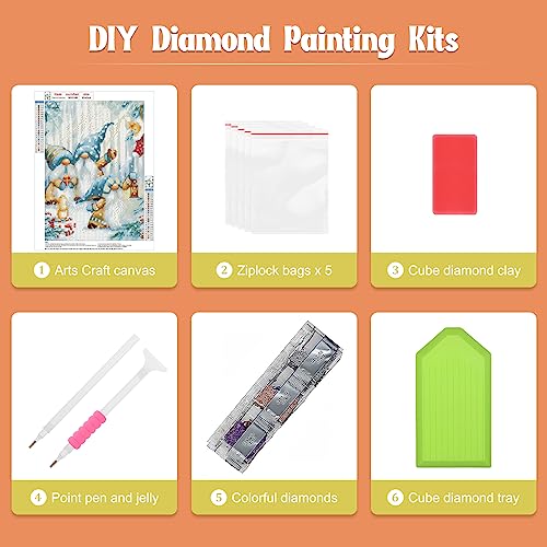 NAIMOER Christmas Diamond Art Kits for Adults, 5D Gnomes Diamond Art Kits Winter, DIY Full Drill Winter Snow Diamond Art Christmas Diamond Art for Home Decor 30x40cm