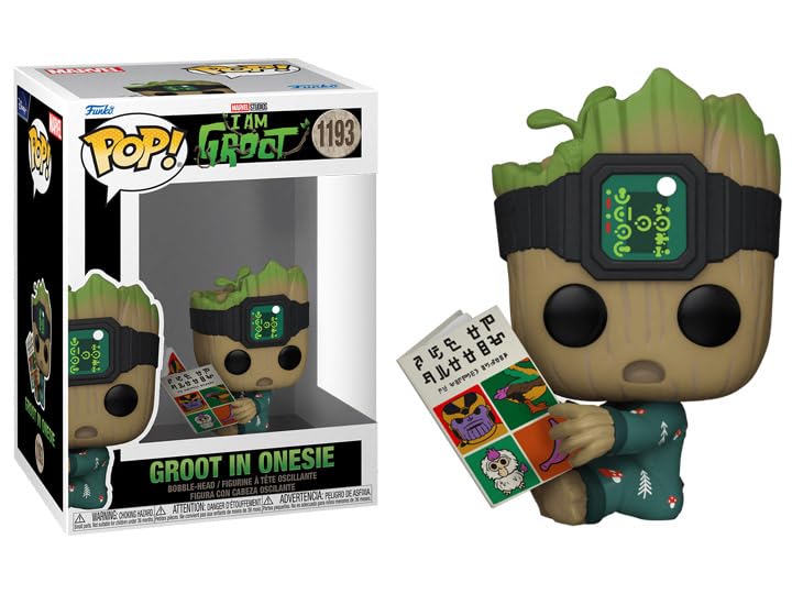 POP Marvel: I Am Groot - Groot in Onesie with Book Funko Vinyl Figure (Bundled with Compatible Box Protector Case), Multicolored, 3.75 inches