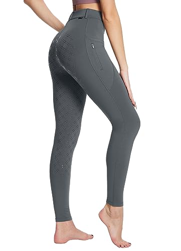 baleaf Women's Winter Riding Pants Full Seat Breeches Fleece Horse Equestrian Tights Horseback Leggings Pockets Grey M