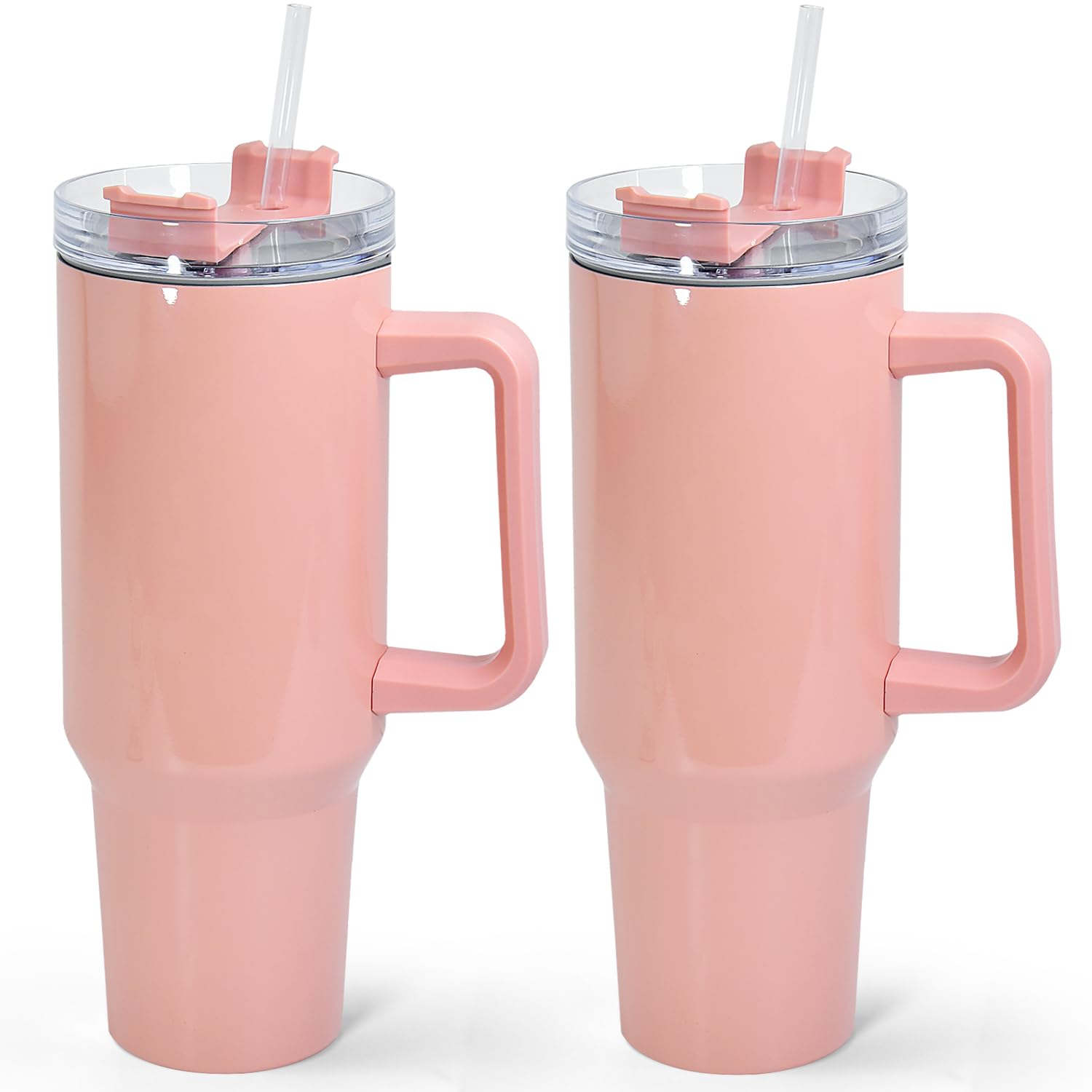 FECBK 40 oz Sublimation Tumbler with Handle 2 Pack Sublimation Tumblers Blanks with Straw and Lid Stainless Steel Insulated Travel Mug Cups for Keep Hot/Cold Hours, DIY Gift(Macaron-Pink)