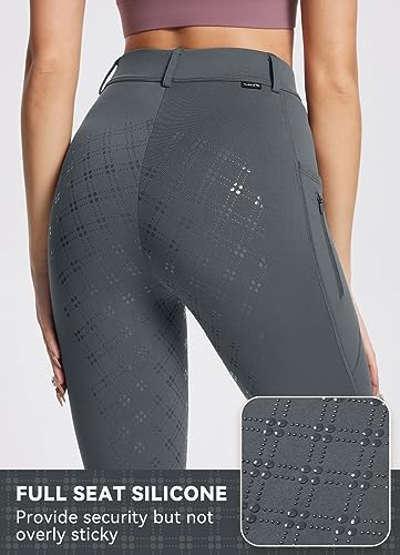 baleaf Women's Winter Riding Pants Full Seat Breeches Fleece Horse Equestrian Tights Horseback Leggings Pockets Grey M