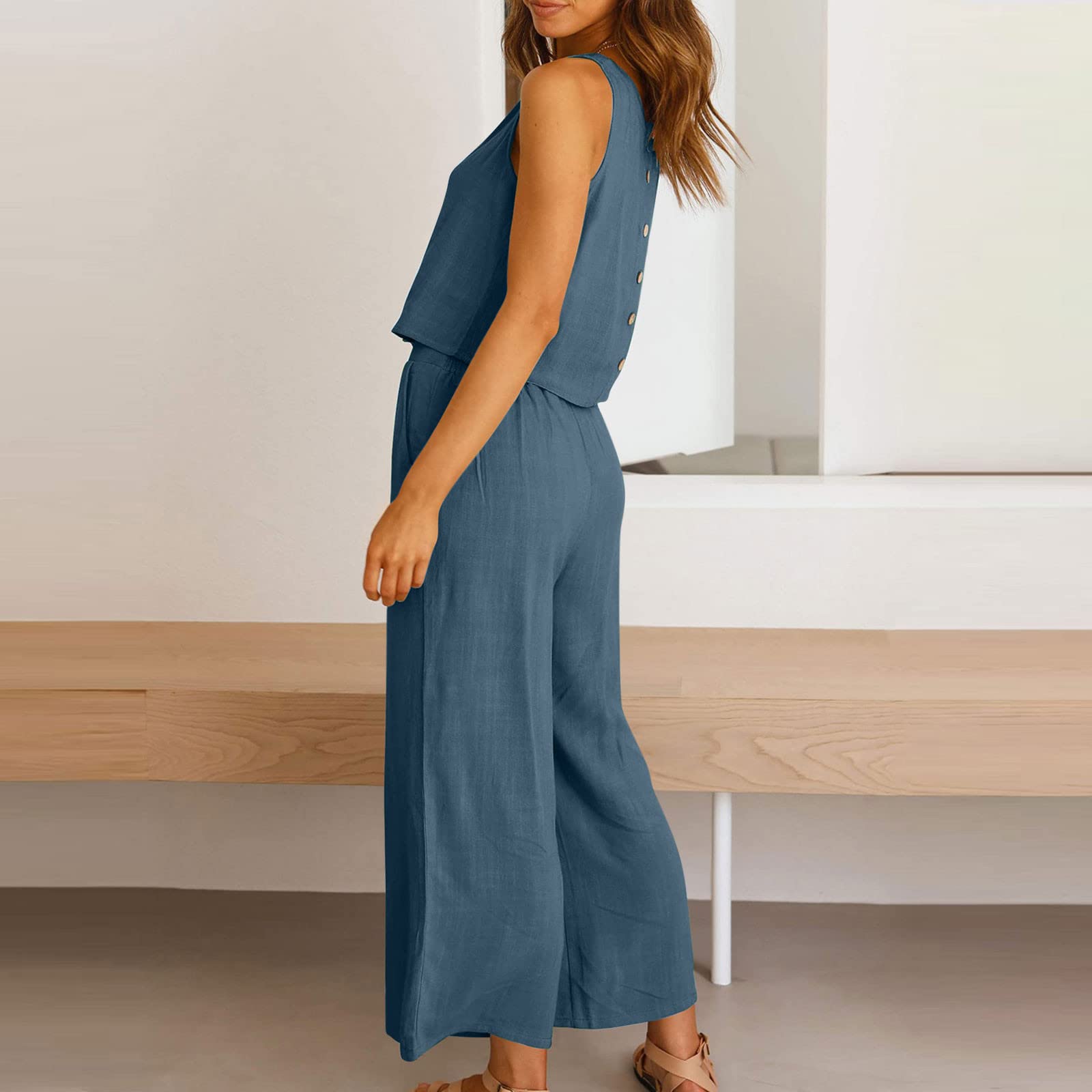 Two Piece Outfits for Women Summer 2025 Plus Size Sleeveless Outfit Casual Wide Leg Pants Set with Pockets Sets