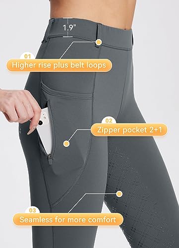 baleaf Women's Winter Riding Pants Full Seat Breeches Fleece Horse Equestrian Tights Horseback Leggings Pockets Grey M