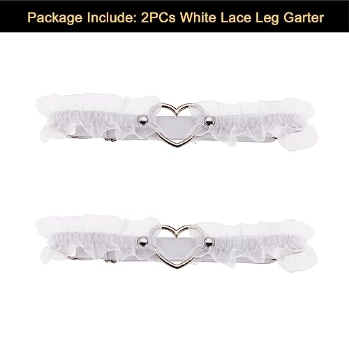 alisikee 2PCs Adjustable Heart Lace Thigh Garter, Elastic Leg Garters Belt for Women Parties, White