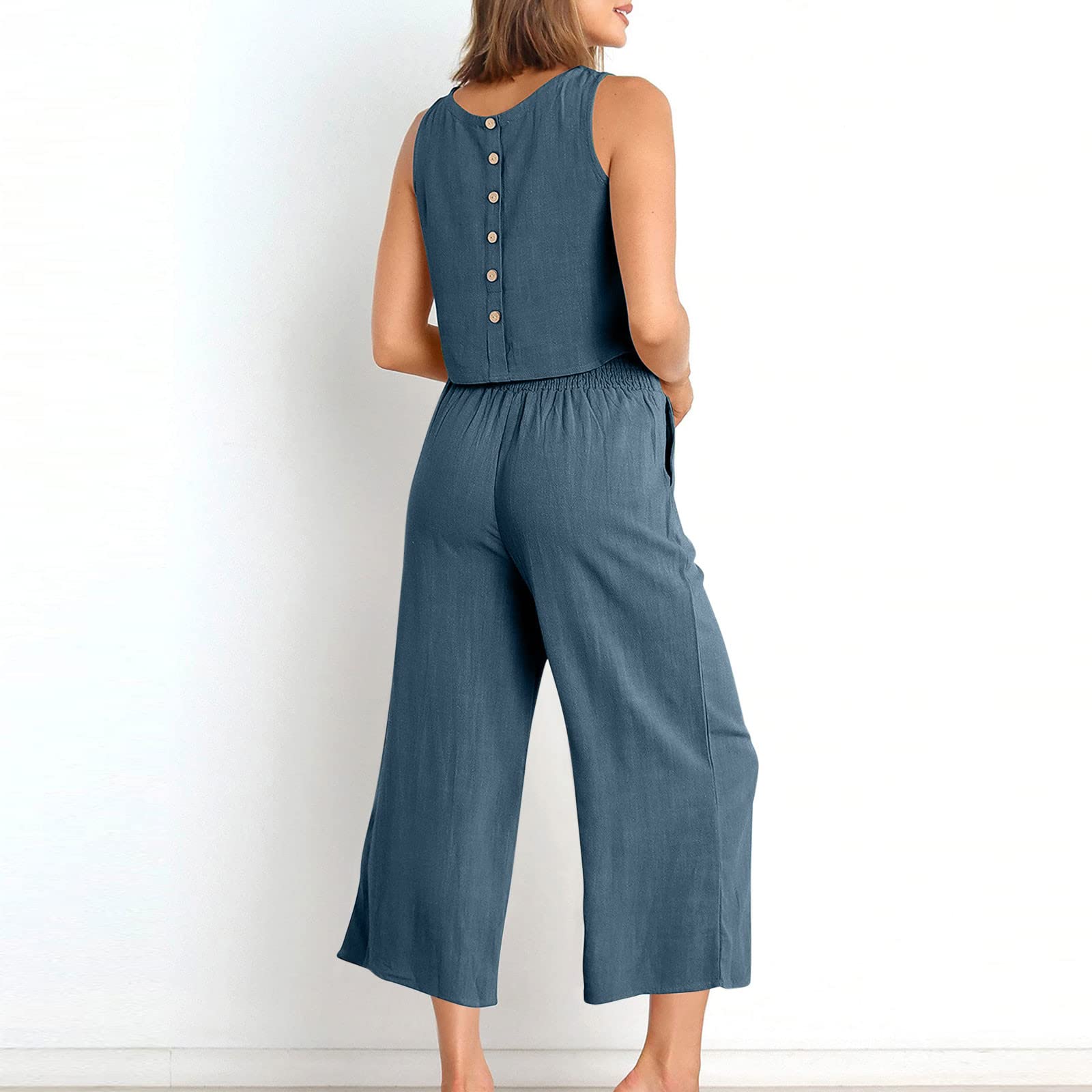 Two Piece Outfits for Women Summer 2025 Plus Size Sleeveless Outfit Casual Wide Leg Pants Set with Pockets Sets