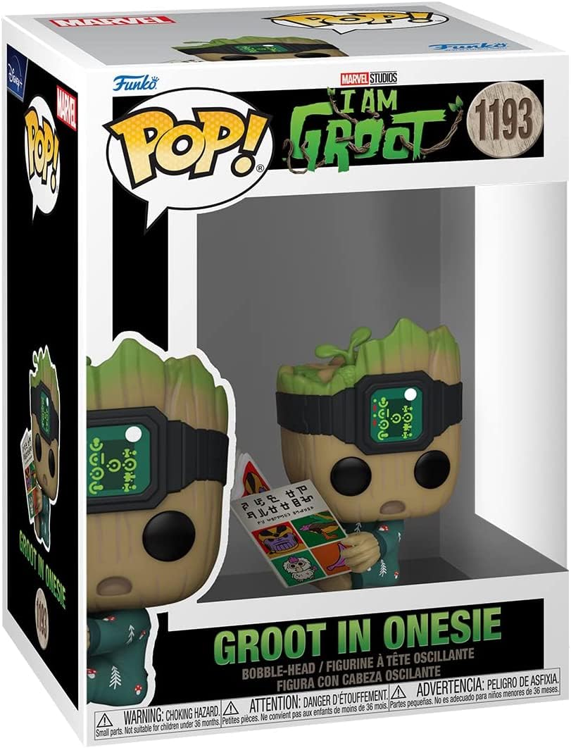 POP Marvel: I Am Groot - Groot in Onesie with Book Funko Vinyl Figure (Bundled with Compatible Box Protector Case), Multicolored, 3.75 inches