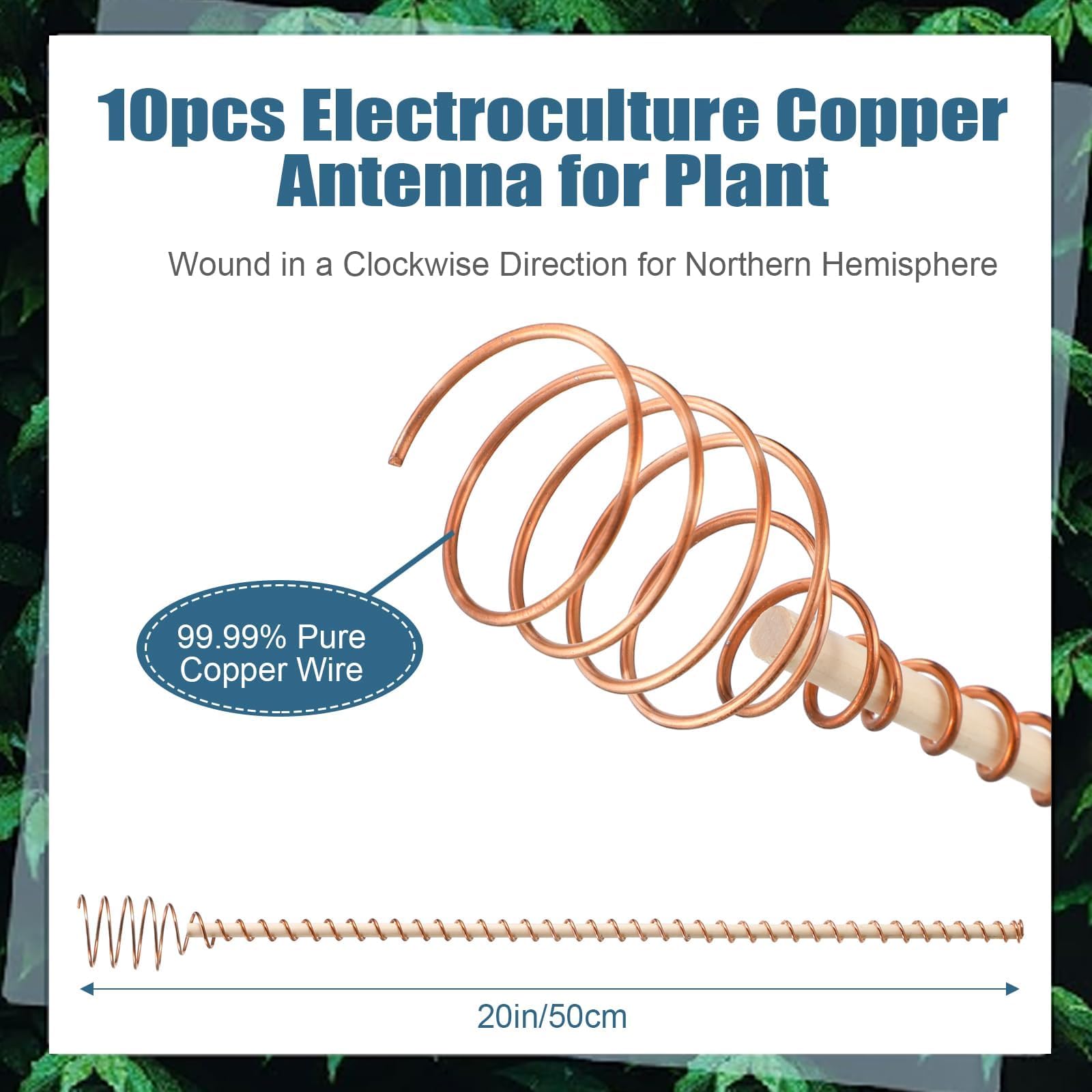 10pcs Electroculture Plant Stakes 20” Copper Gardening Antenna Clockwise Wound Copper Coil Electronic Planting for Outdoor Indoor Promote Vegetables Plants Growth Using Atmospheric Ether Energy