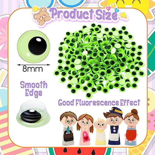 300 Pcs Wiggle Googly Eyes Glow in The Dark Sticky Googly Eyes Self Adhesive Googly Wiggle Eyes Suitable for DIY Crafts, Halloween Activities (8mm)