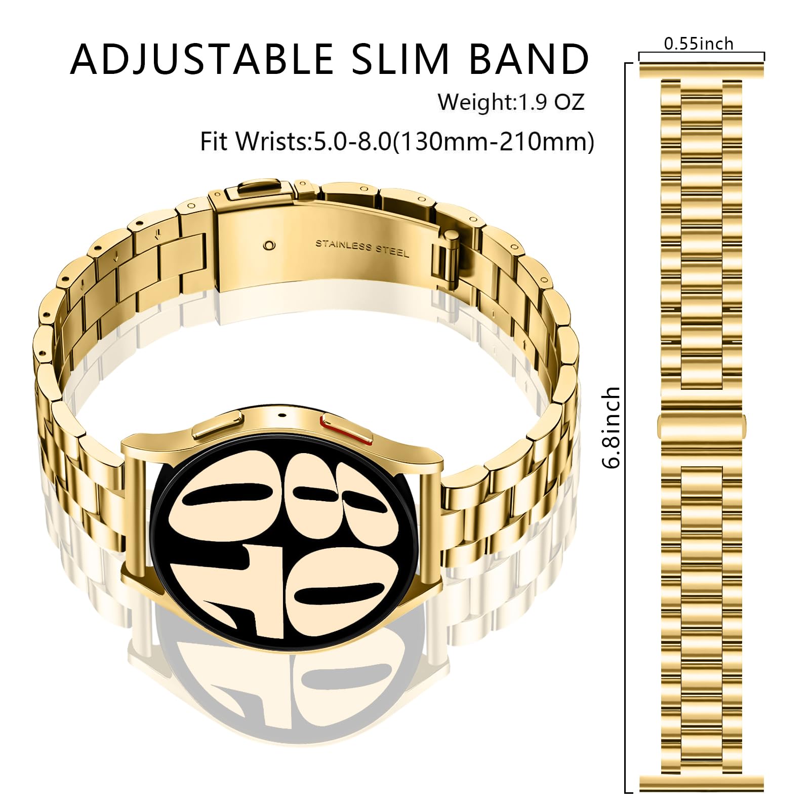 HAYONLIY Thin Band Compatible for Samsung Galaxy Watch 7/FE/6/5/4 40mm 44mm, 5 Pro 45mm, Watch 6/4 Classic 43mm 47mm 42mm 46mm, 20mm Metal Stainless Steel Replacement Adjustable Strap for Women Men