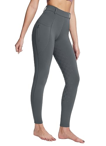 baleaf Women's Winter Riding Pants Full Seat Breeches Fleece Horse Equestrian Tights Horseback Leggings Pockets Grey M
