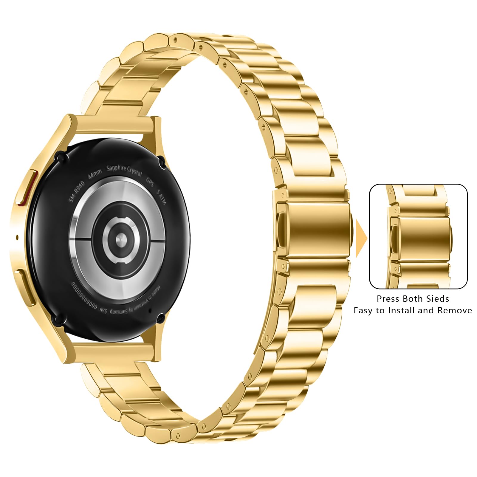 HAYONLIY Thin Band Compatible for Samsung Galaxy Watch 7/FE/6/5/4 40mm 44mm, 5 Pro 45mm, Watch 6/4 Classic 43mm 47mm 42mm 46mm, 20mm Metal Stainless Steel Replacement Adjustable Strap for Women Men