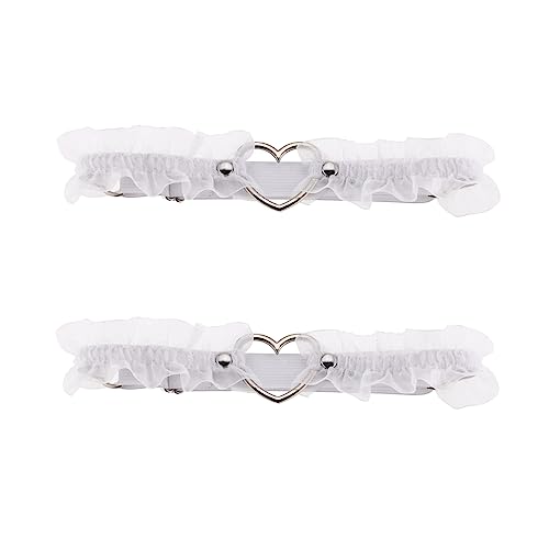 alisikee 2PCs Adjustable Heart Lace Thigh Garter, Elastic Leg Garters Belt for Women Parties, White