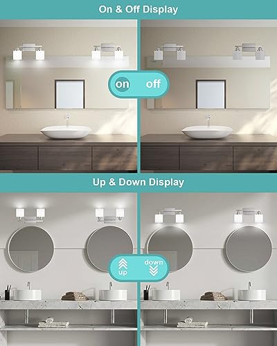 Sailstar 2-Light Bathroom Light Fixtures Over Mirror, Brushed Nickel Vanity Lights, Modern Bathroom Vanity Light, Glass Shade & Anti-Rust Nickel Finished, Bathroom Light for Small Space