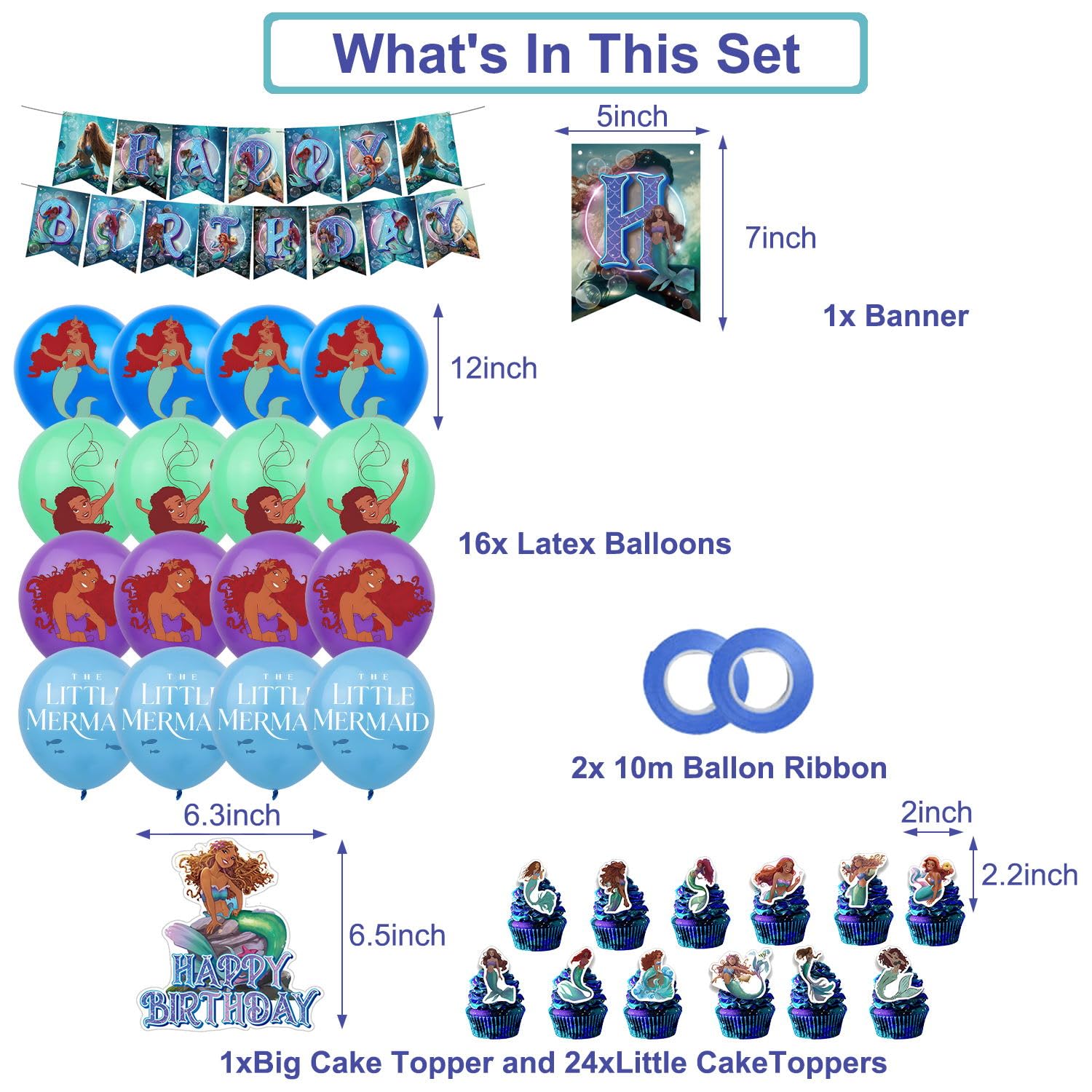 Black Mermaid Ariel Birthday Party Supplies,Little Mermaid Birthday Party Decorations