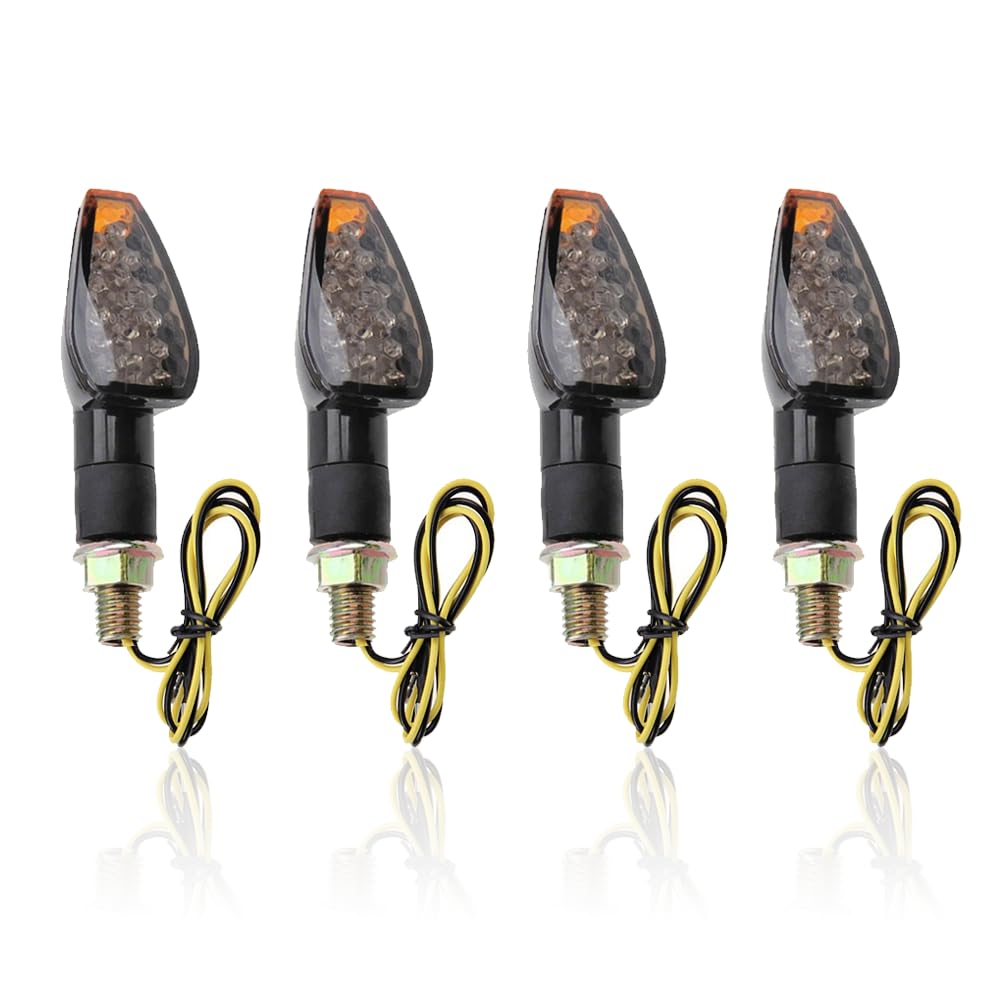 4PCS Motorcycle Turn Signals,14LED Front+Rear Motorcycle Blinkers with Cool Amber Lamp,12V Motorcycle Turn Signal Light Compatible with Yamaha Kawasaki Motorcycle Accessories (Smoked Black Shell)