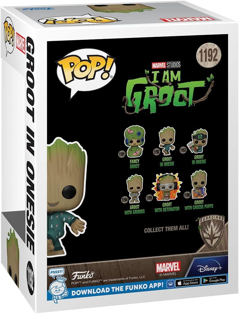 POP Marvel: I Am Groot - Groot Dancing in Onesie PJs Funko Vinyl Figure (Bundled with Compatible Box Protector Case), Multicolored, 3.75 inches