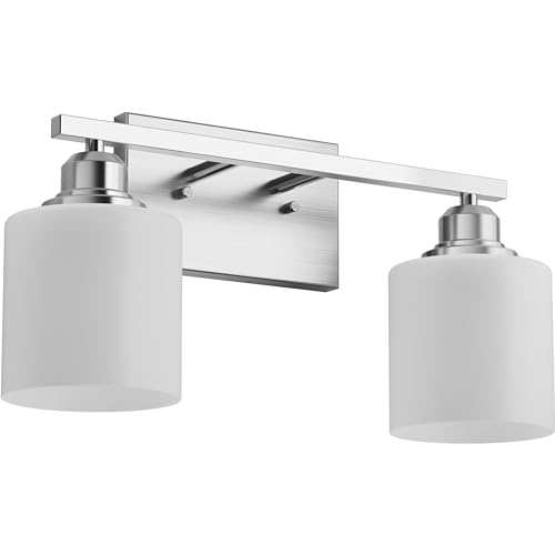 Sailstar 2-Light Bathroom Light Fixtures Over Mirror, Brushed Nickel Vanity Lights, Modern Bathroom Vanity Light, Glass Shade & Anti-Rust Nickel Finished, Bathroom Light for Small Space