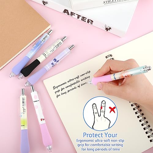 cobee Cute Kawaii Gel Ink Pens, 6 Pack Retractable Quick Dry 0.5mm Point Black Ink Rollerball Writing Pen Rolling Ballpoint Pens for Student Smooth Writing, Journaling, Taking Notes, Drawing(Style-A)