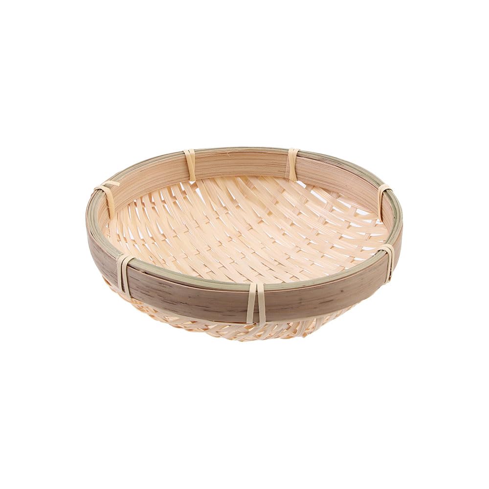 Vctitil 5.1inch/5.9inch Bamboo Basket Tray Fruit Holder Handmade Round Flat Basket Woven Round Dustpan Decor Ornaments Kitchen Storage(15cm)