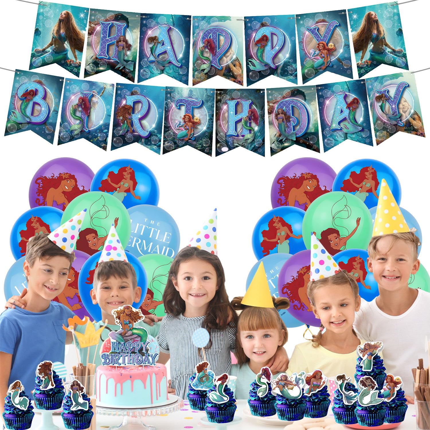 Black Mermaid Ariel Birthday Party Supplies,Little Mermaid Birthday Party Decorations