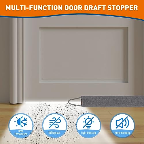 MAGZO Door Draft Stopper 32 Inches, Weighted Rectangle Door Snake for Winter Noise Blocker with Hook Loops,Gray