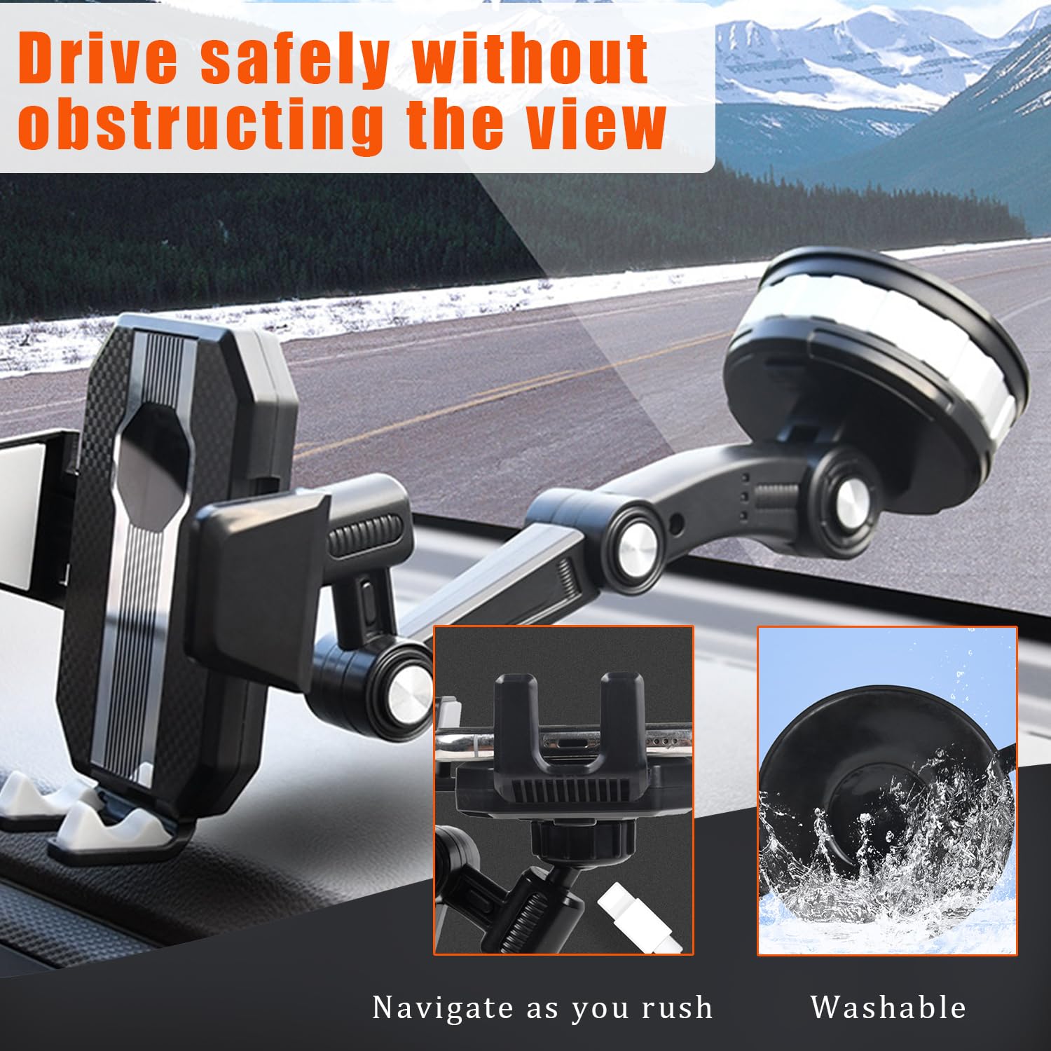 Pincuttee Sucker Car Phone Holder 2023 New Upgraded Sucker Car Phone Holder Mount Stand Universal Dashboard/Windshield/Window Phone Holder(Black,1PC)