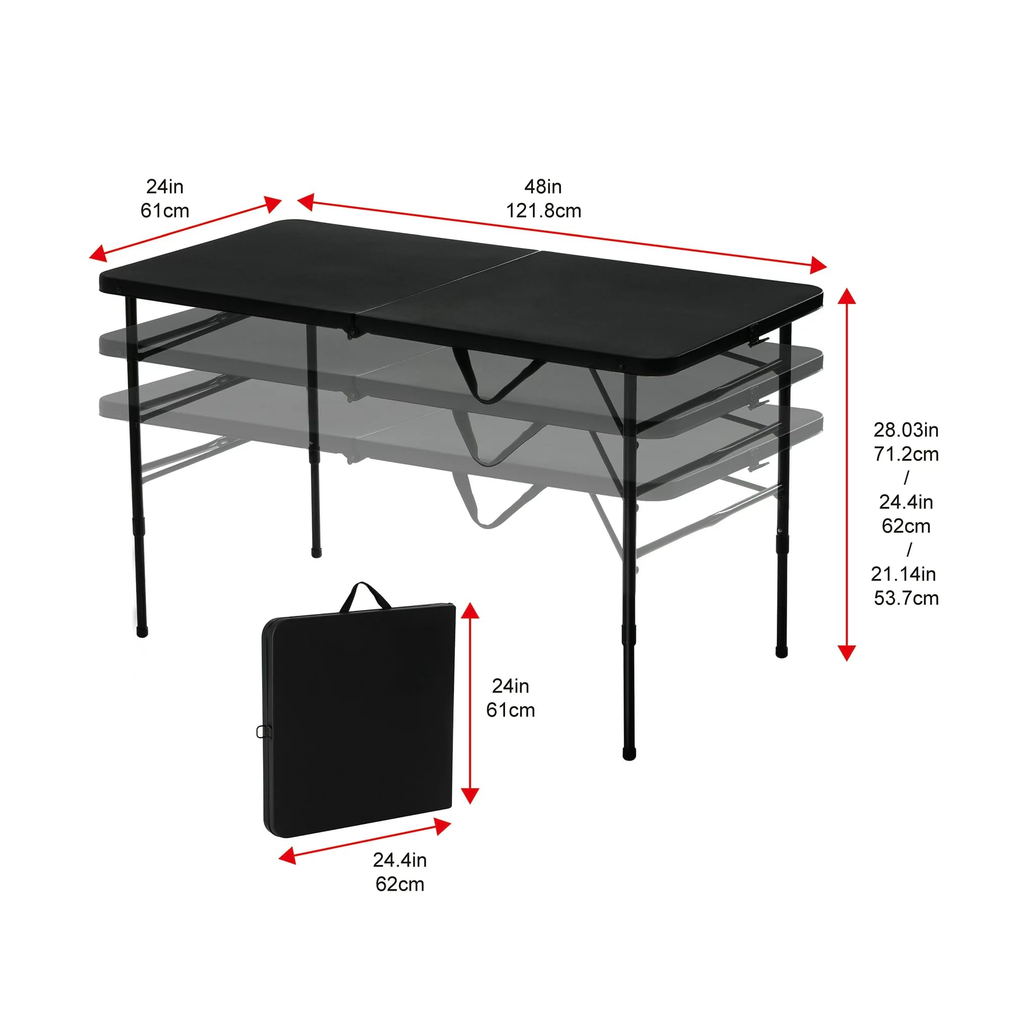 GEEYOU Versatile and Portable: 4-Foot Fold-in-Half Adjustable Table in Rich Black | Convenient and Space-Saving Solution