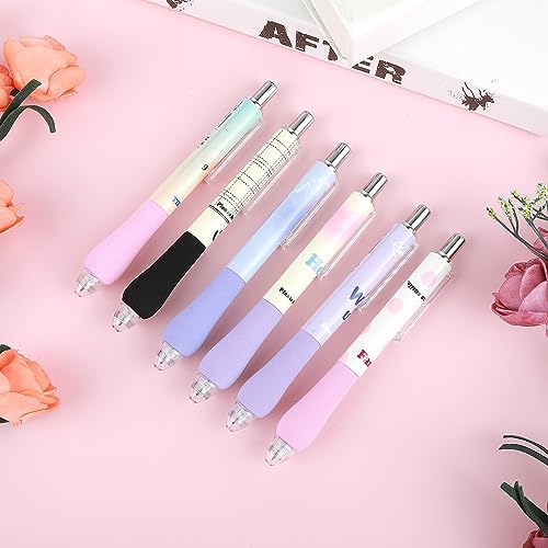 cobee Cute Kawaii Gel Ink Pens, 6 Pack Retractable Quick Dry 0.5mm Point Black Ink Rollerball Writing Pen Rolling Ballpoint Pens for Student Smooth Writing, Journaling, Taking Notes, Drawing(Style-A)