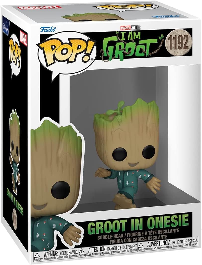 POP Marvel: I Am Groot - Groot Dancing in Onesie PJs Funko Vinyl Figure (Bundled with Compatible Box Protector Case), Multicolored, 3.75 inches