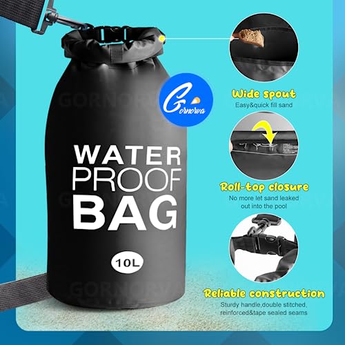 GORNORVA Universal Pool Step Weights No More Breaken Above Ground Pool Ladder Weights Foldable Pool Step Sandbag(10L)250D PVC Waterproof Sand Bags,EASY&QUICK FILL for Ground Pool Entry System (BLACK)