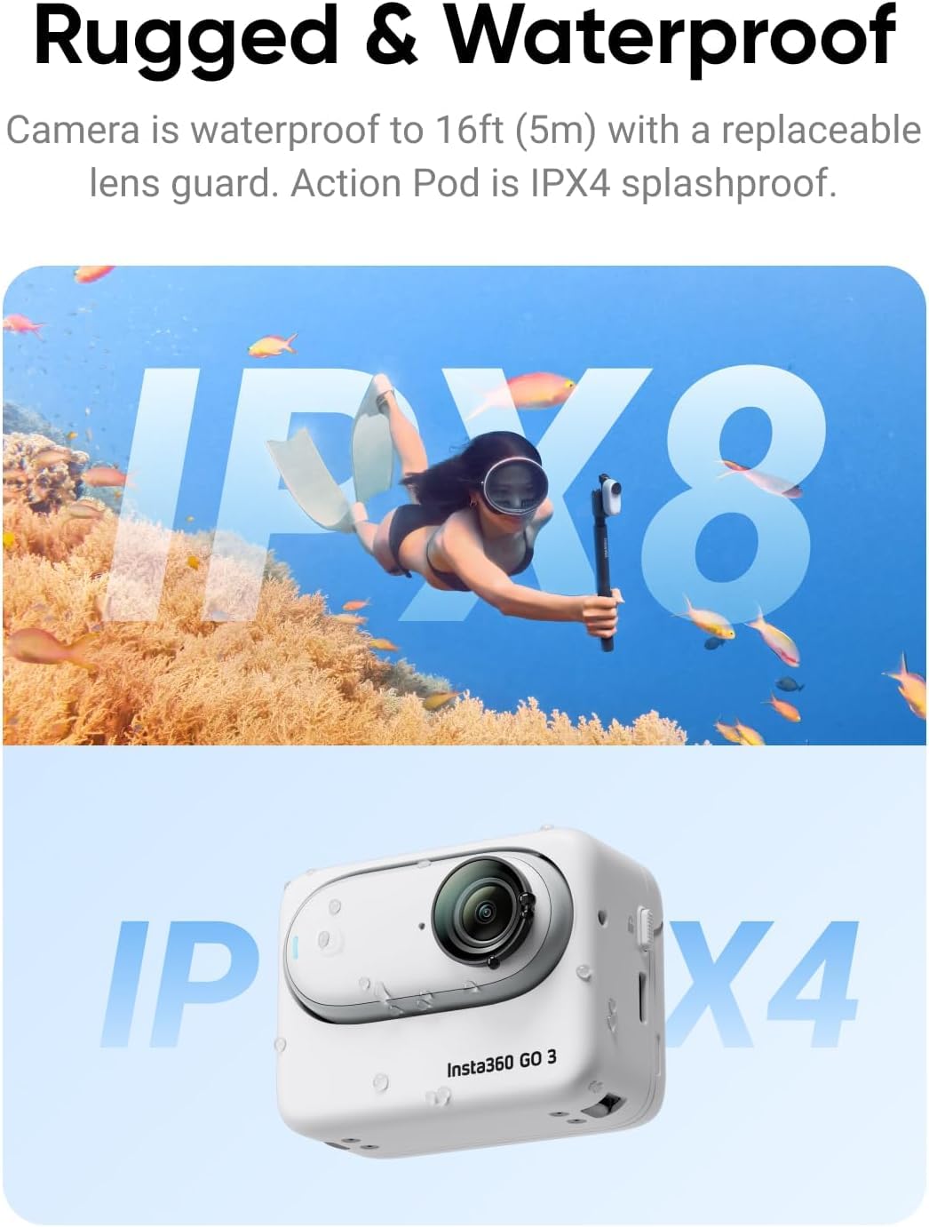 Insta360 GO 3 – Waterproof Mini Action Camera with 2.7K 2720 Video & 2936 Photo, FlowState Stabilization, POV Capture, AI Auto Editing, Action Pod Touch Screen and Wearable Camera Accessories(128GB)