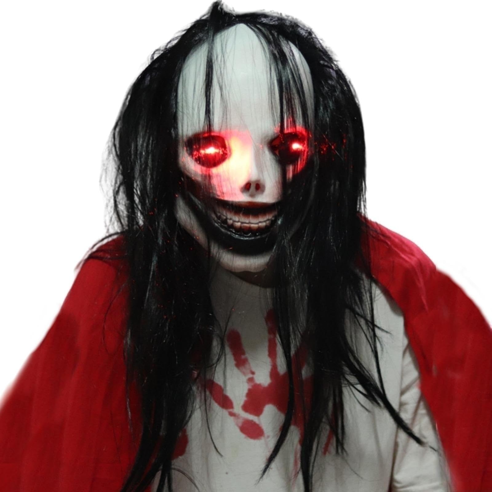 Halloween Mask Ghost face Scary with Hair LED Light up Zombie Horror Full Head Masque Decorations Costume Creepy Cosplay Prop