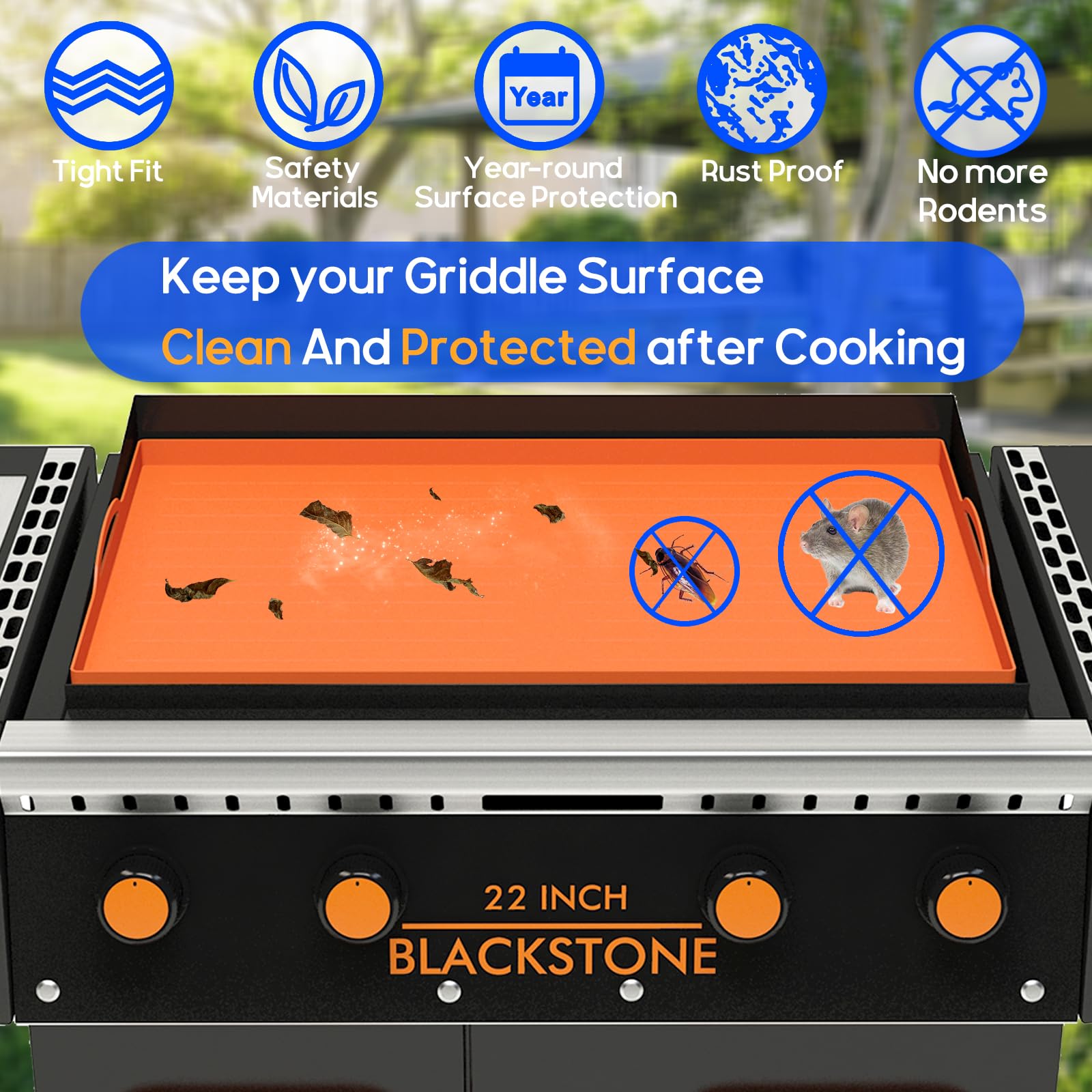 22 Inch Silicone Griddle Cover for Blackstone, Protective Cover with Handle for Outdoor Grilling,Waterproof and Heat Resistant, Easy to Clean and Store-Orange
