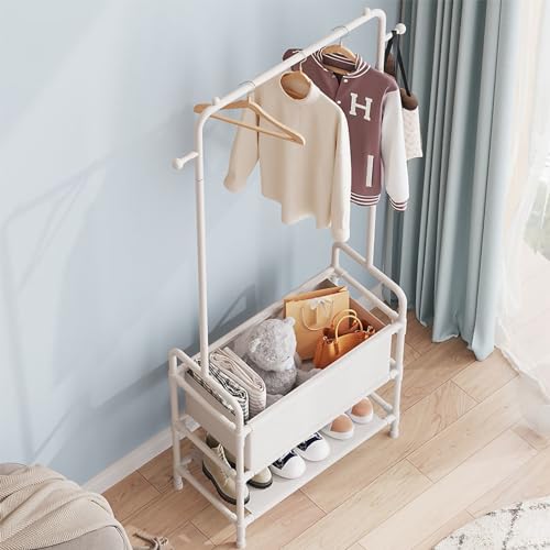 TGRNF 3 Tier Laundry Free Standing Clothing Racks for Hanging Clothes Kids Wardrobe Rack Small Organizer Rolling with Shelves for a Tiny Room Heavy Duty on Wheels Garment Portable Closet white