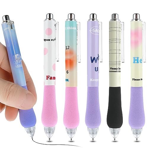 cobee Cute Kawaii Gel Ink Pens, 6 Pack Retractable Quick Dry 0.5mm Point Black Ink Rollerball Writing Pen Rolling Ballpoint Pens for Student Smooth Writing, Journaling, Taking Notes, Drawing(Style-A)